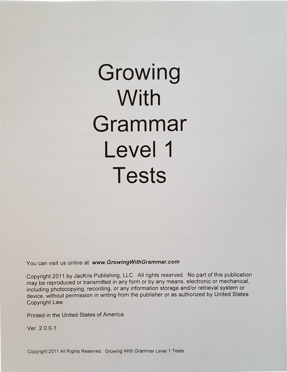 Growing With Grammar- Levels 1-8 – JacKris Publishing