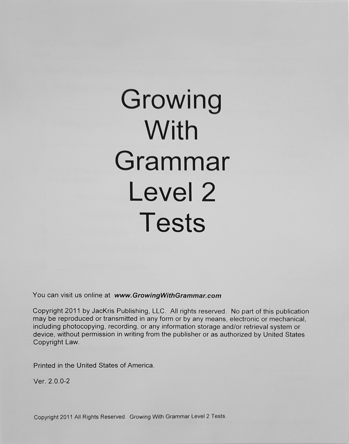 Growing With Grammar- Levels 1-8 – JacKris Publishing
